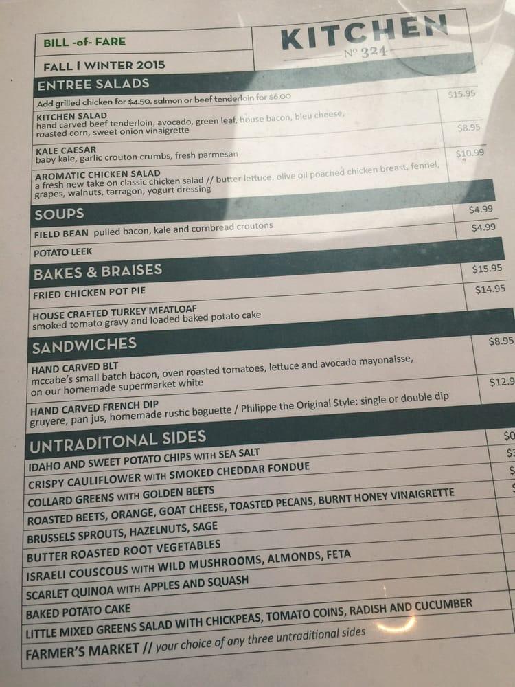 Menu at Kitchen No. 324 restaurant, Oklahoma City, 324 N Robinson Ave
