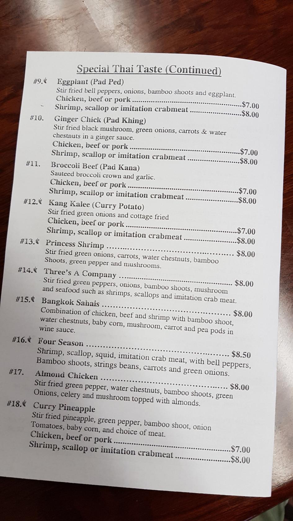 Menu at May's Bangkok Express restaurant, Ferndale