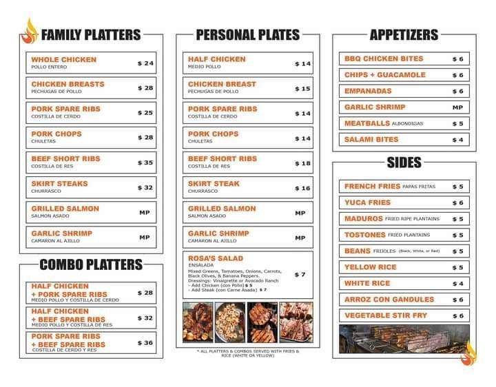 Menu at Rosa's BBQ, Spartanburg