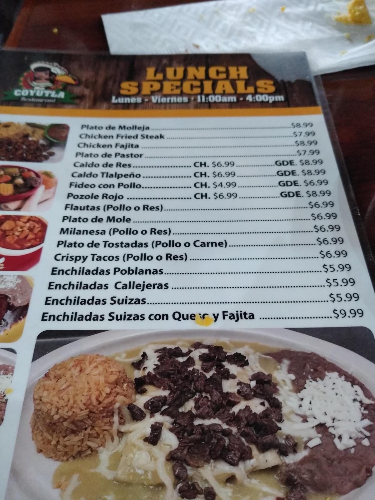 Menu at Taqueria Coyutla restaurant, Laredo, San Bernardo Ave