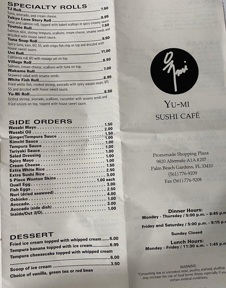 Menu at Yu-Mi Sushi Cafe, Palm Beach Gardens, FL A1AAlt #207