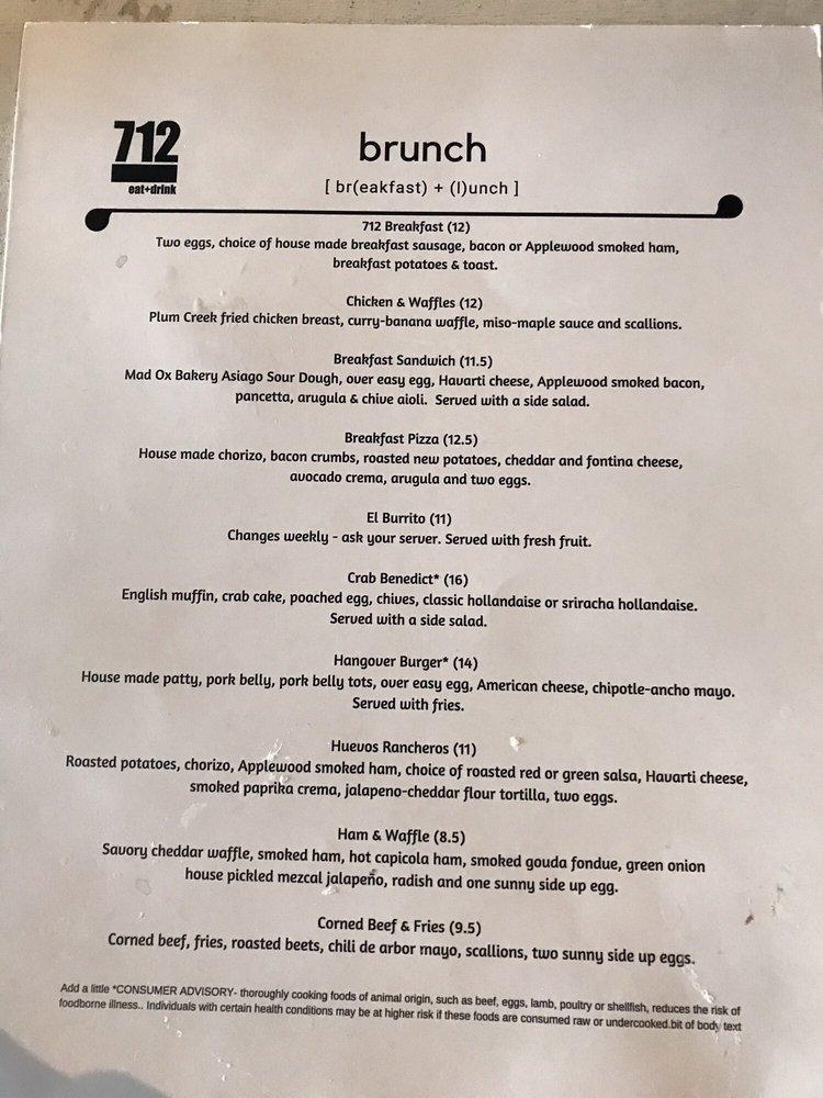 Menu at 712 Eat + Drink pub & bar, Council Bluffs, Madison Ave #700