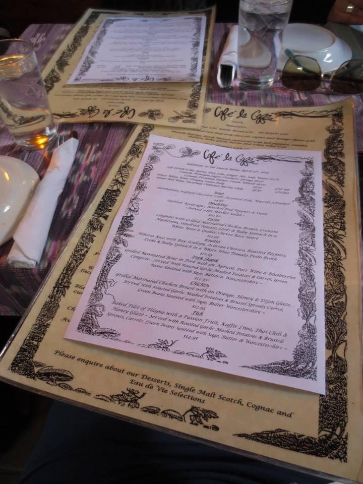Menu at Cafe La Gaffe, Toronto
