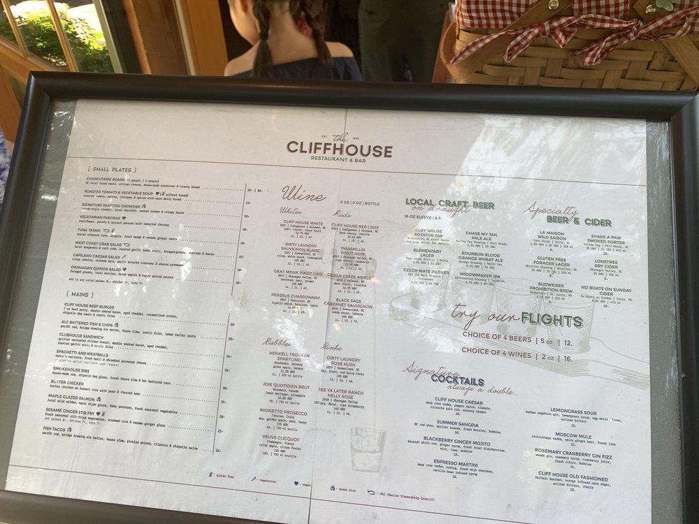 Menu at Cliff House Restaurant & Bar, North Vancouver