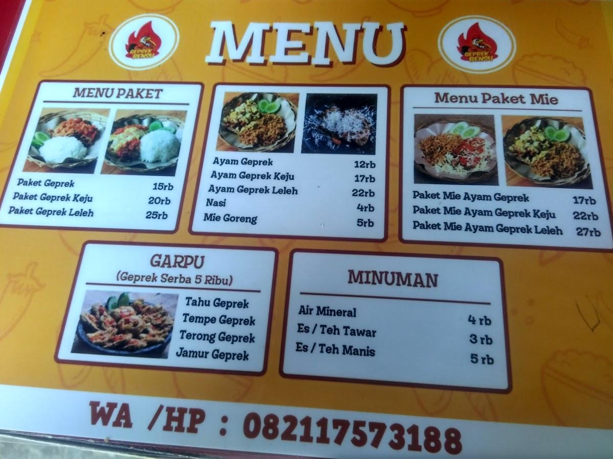 Menu at Geprek Bensu Subang restaurant, Subang