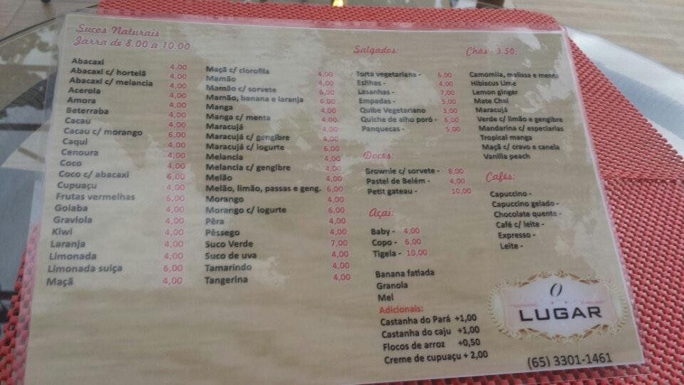 Menu at O LUGAR cafe, Brazil