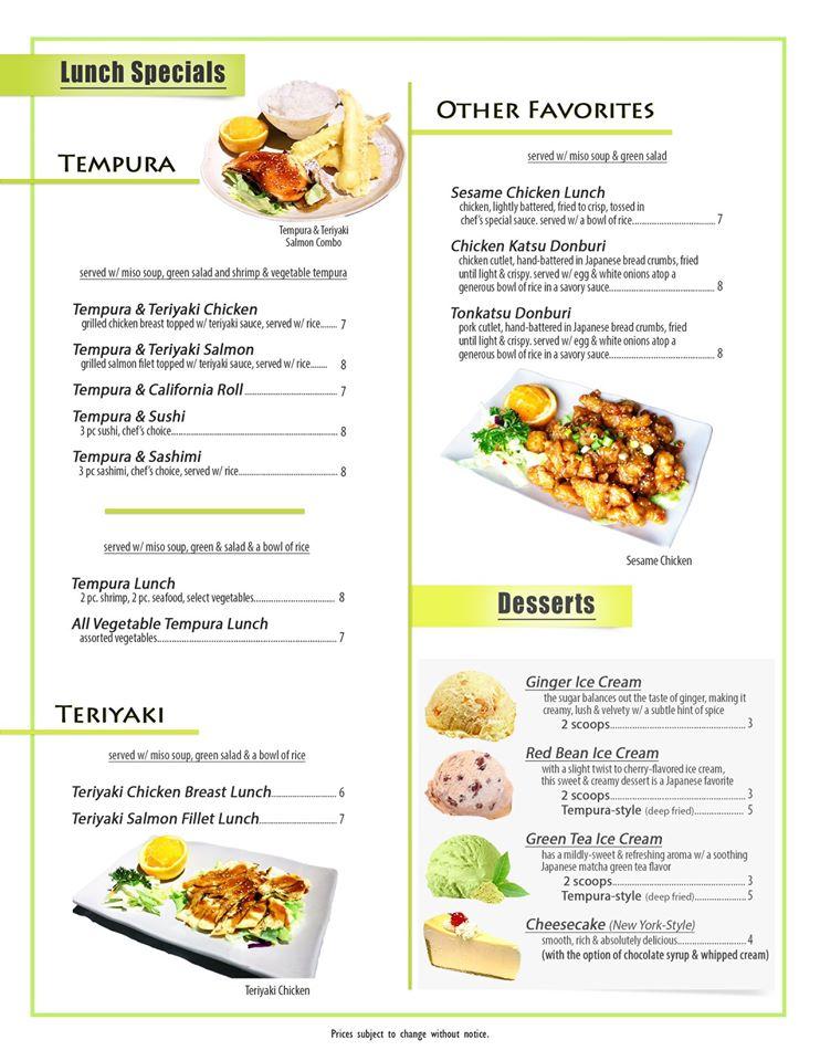 Menu at Sushi-Cho Restaurant, Tucson