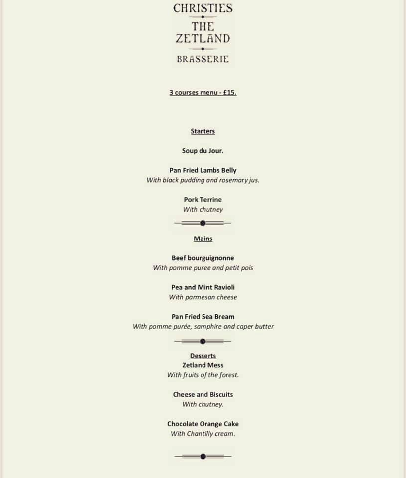 Menu at The Zetland Hotel pub & bar, Middlesbrough