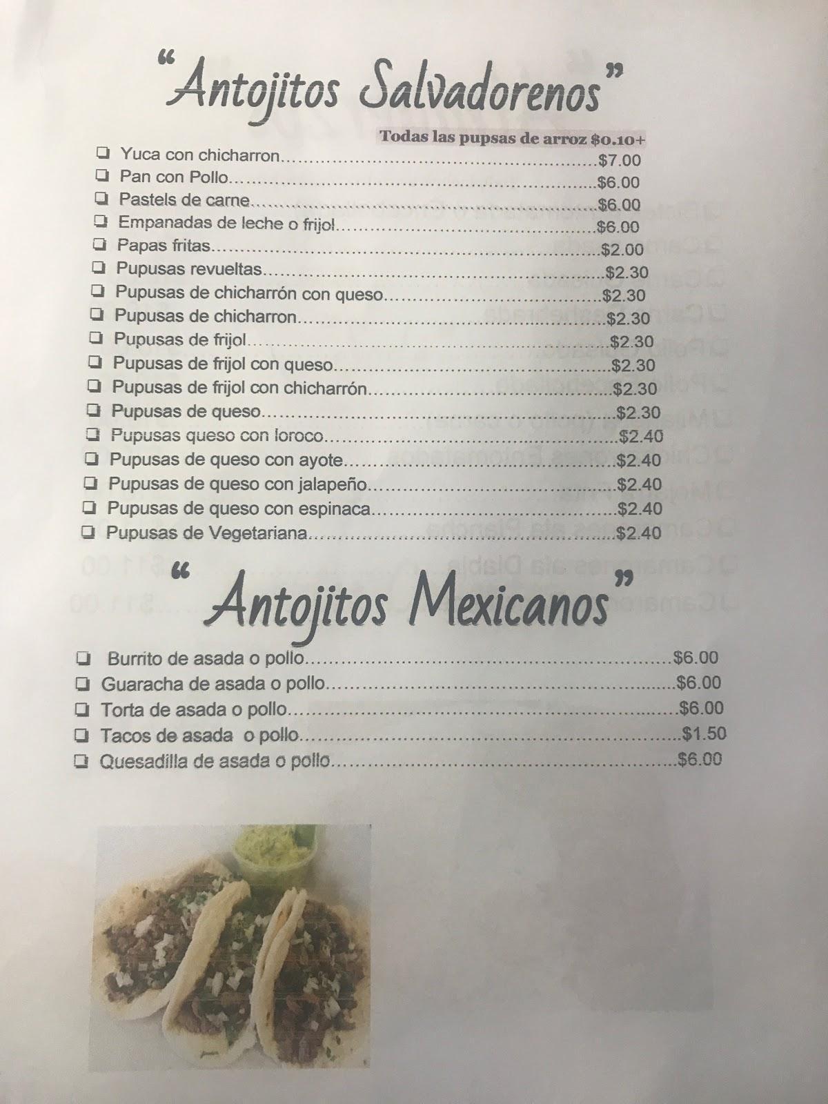 Menu at Elizabeth Restaurante comida salvadoreña y mexicana, Lynwood