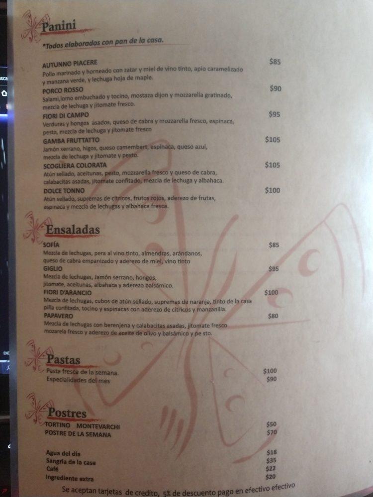 Carta de La Farfalla Pizzeria y Mas, Ciudad de México