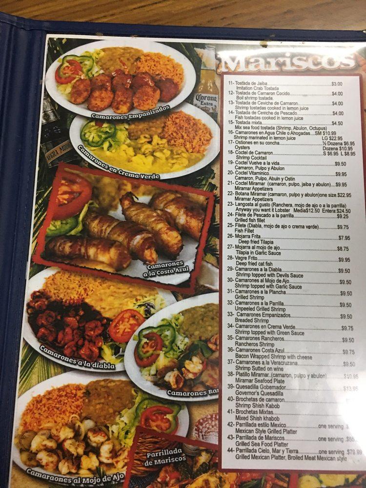 Menu at Mariscos Miramar restaurant, Bellflower