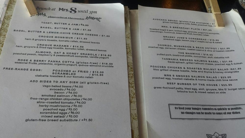 Menu at Mrs. S Café restaurant, Maylands, 178 Whatley Cres