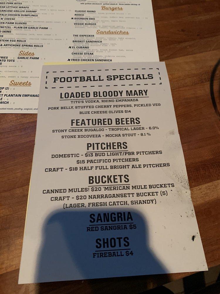 Menu at The Blind Rhino pub & bar, Norwalk