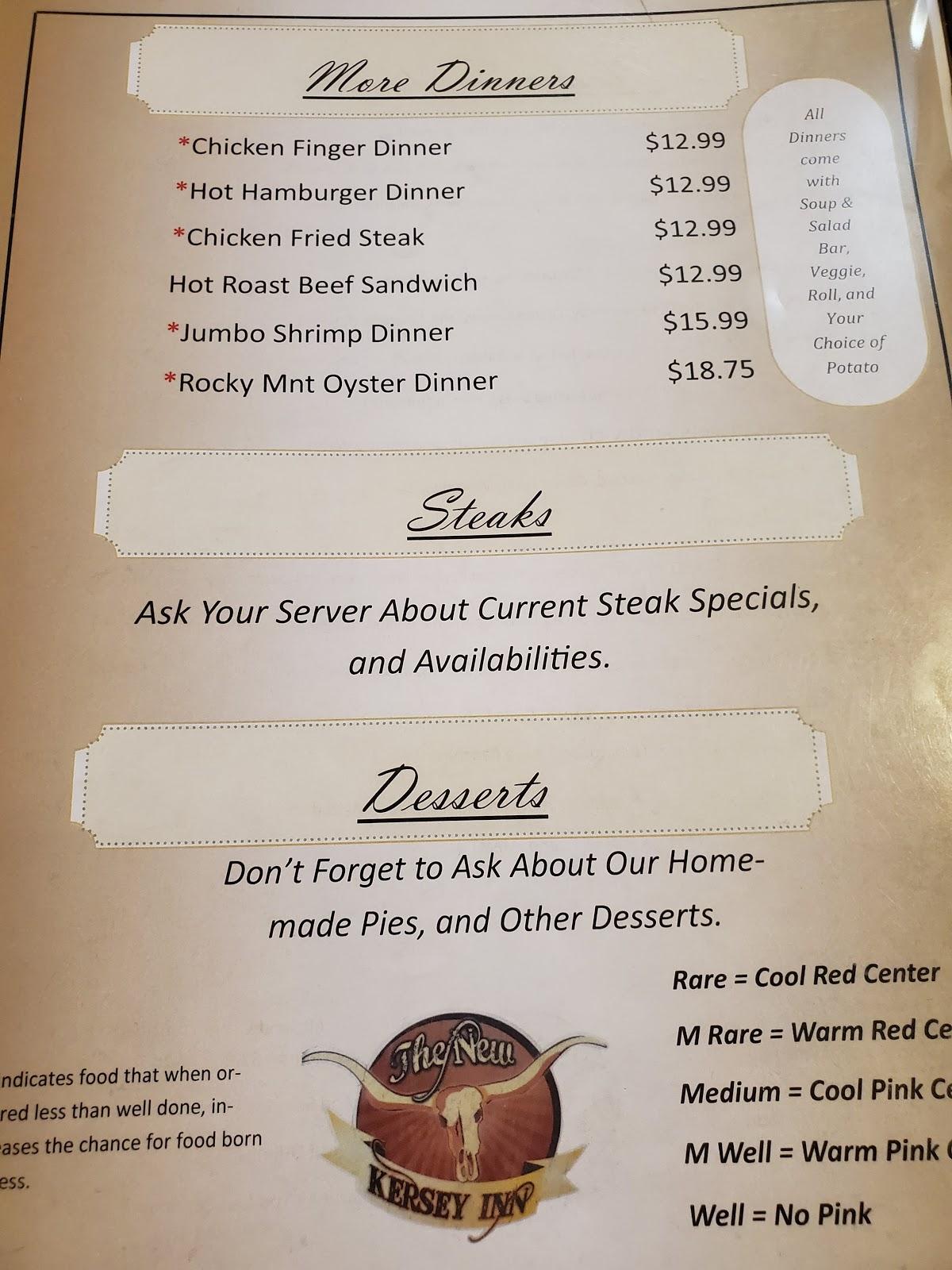 Menu at New Kersey Inn pub & bar, Kersey