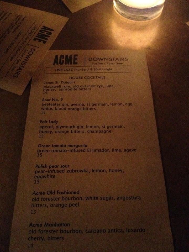 Menu at ACME pub & bar, New York City, 9 Great Jones St