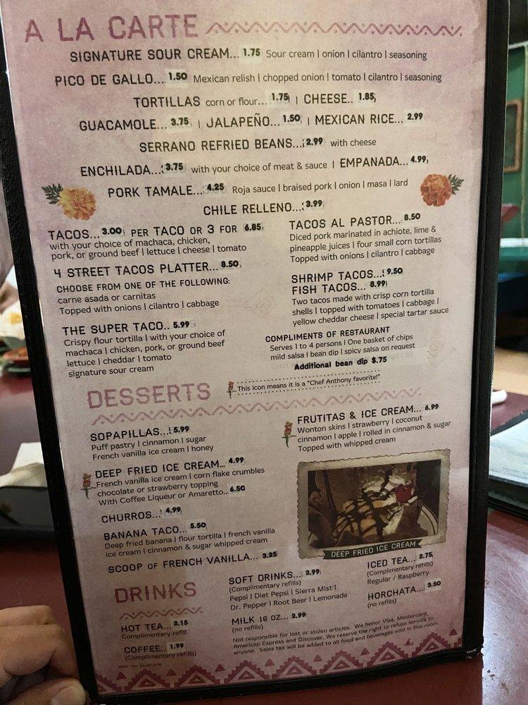 Menu at Casa Serrano Los Arteaga pub & bar, Lake Havasu City