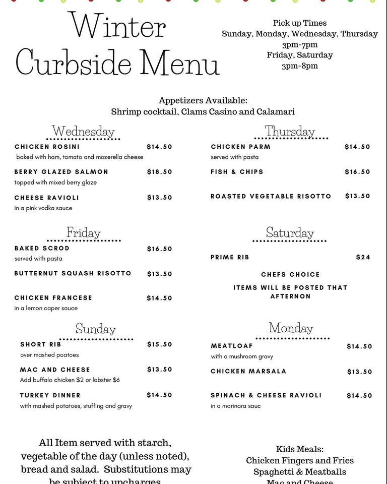 Menu at Colonel Blackinton Inn restaurant, Attleboro