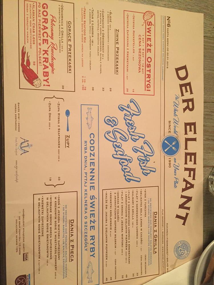 Menu at Der Elefant pub & bar, Warsaw