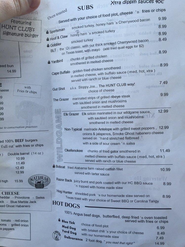 Menu at Hunt Club Burgers n Grill, Madison