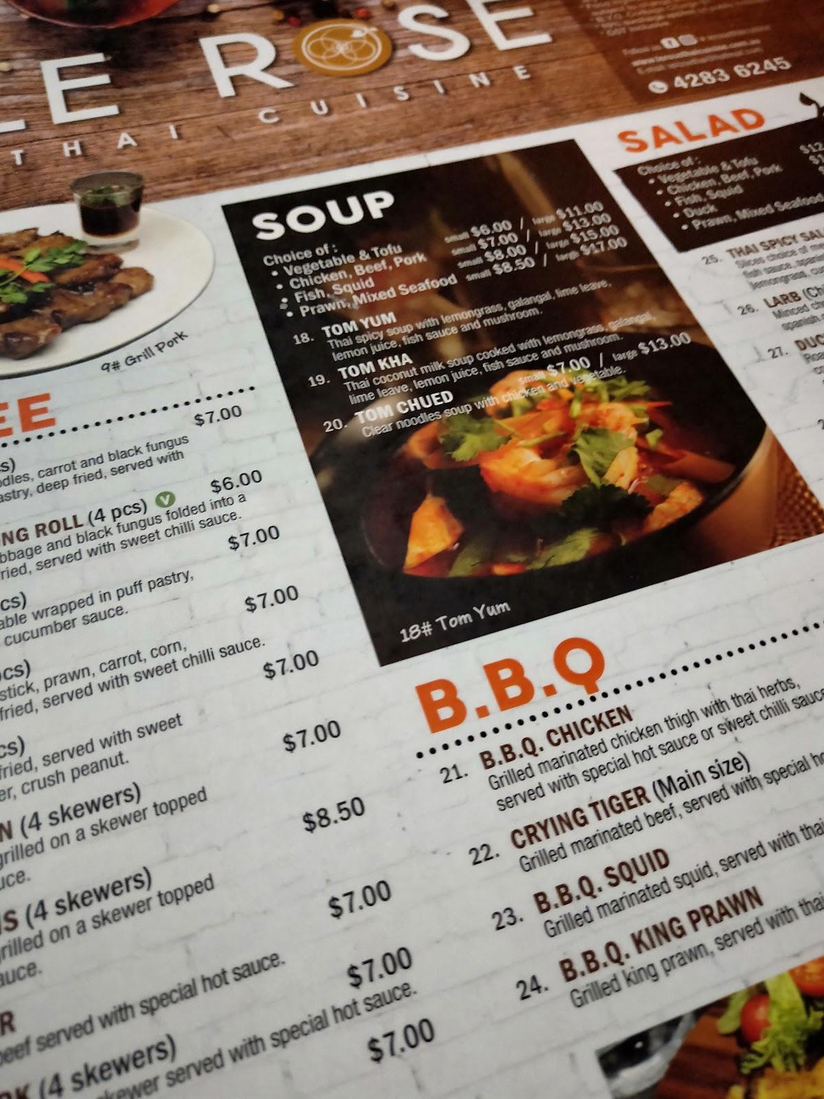 Menu at Le Rose Thai Cuisine restaurant, Tarrawanna
