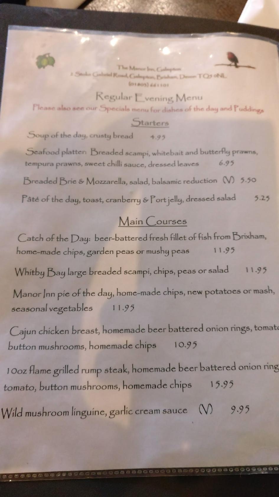 Menu at Manor Inn pub & bar, Brixham, 2 Stoke Gabriel Rd