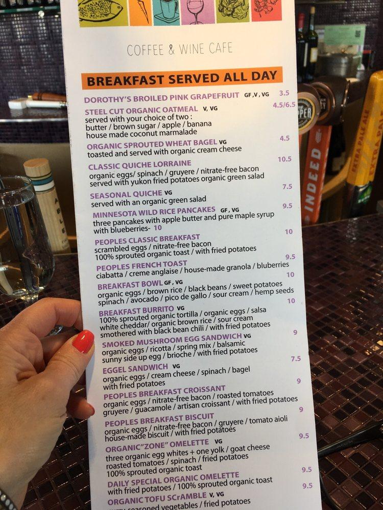 Menu at Peoples Organic Coffee & Wine Cafe, Eden Prairie