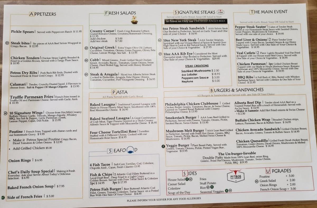 Menu at Petros pizza + steakhouse, Innisfail