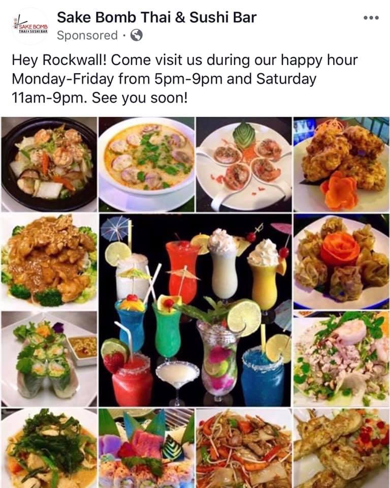 Menu at Sake Bomb Thai and Sushi Bar, Rockwall