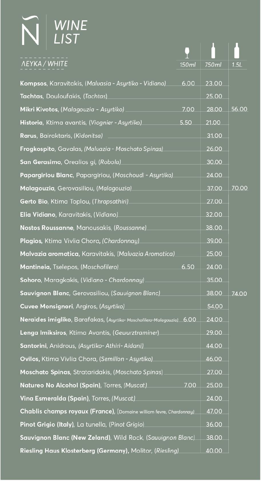Menu at Señal Chania, Chania