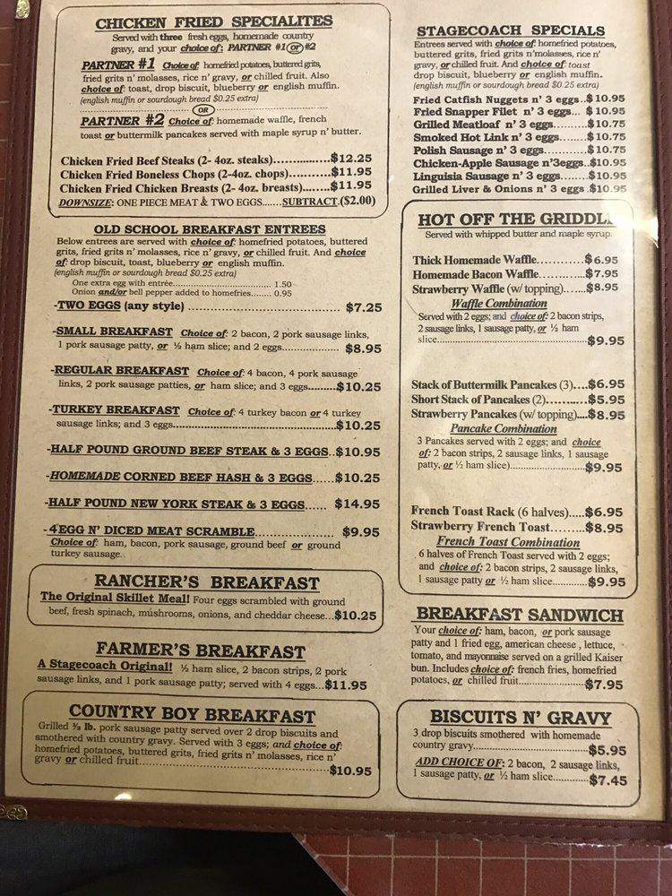 Menu at Stagecoach Restaurant, Sacramento, Florin Rd