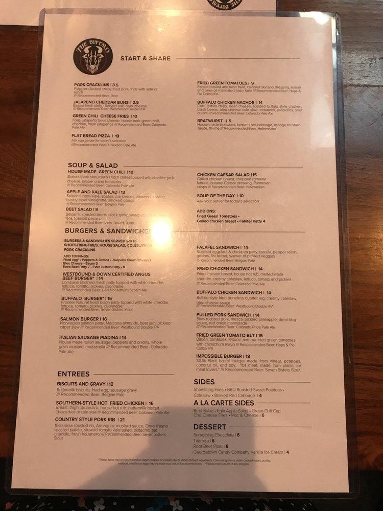 Menu at The Buffalo Restaurant & Bar, Idaho Springs