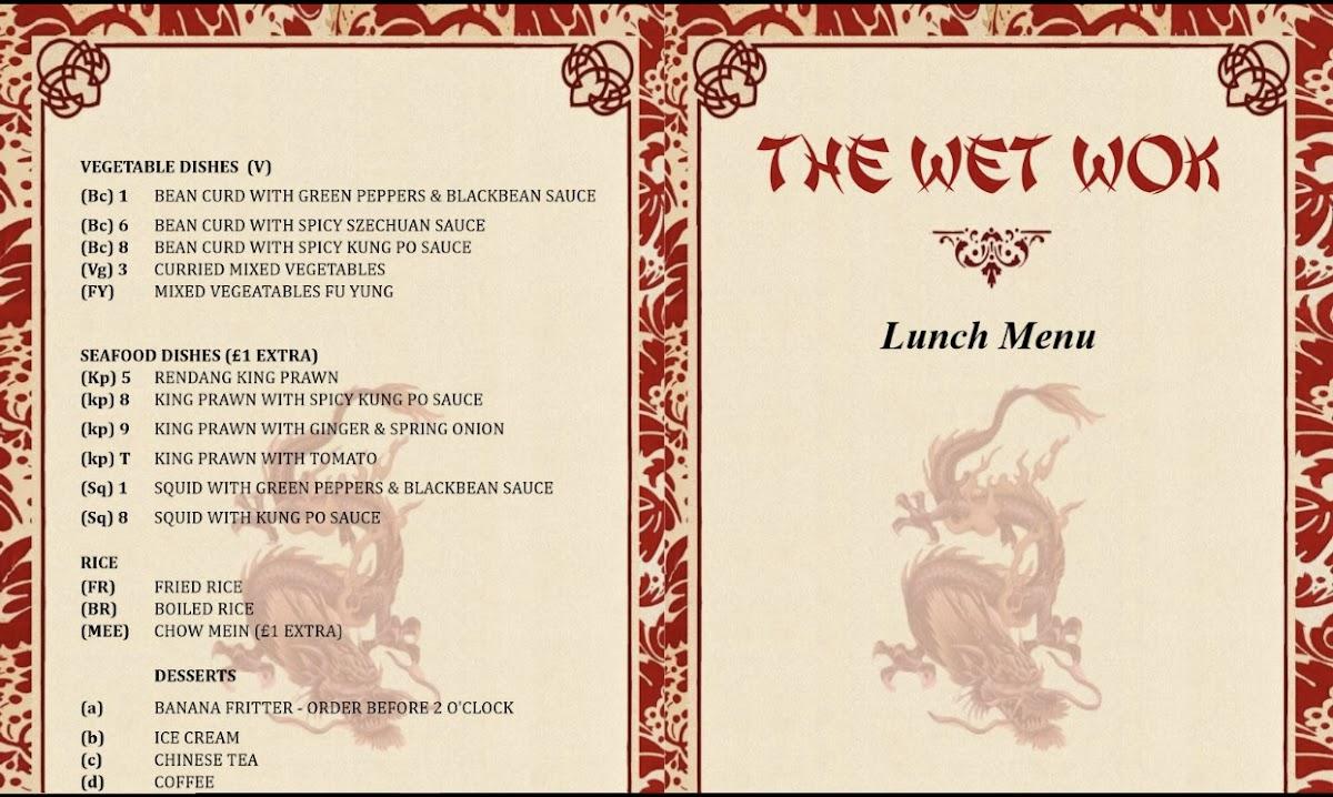 Menu at Wet Wok restaurant, Plymouth, 75 Hoe Rd