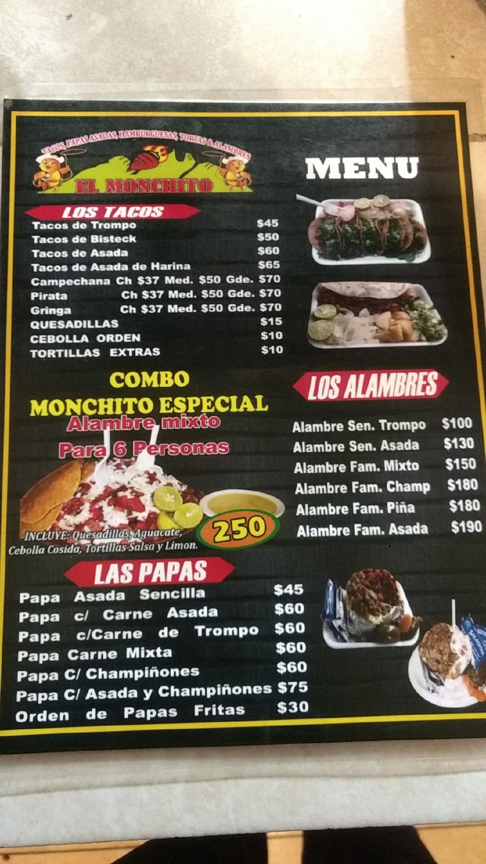 Carta del restaurante El Monchito, Apodaca