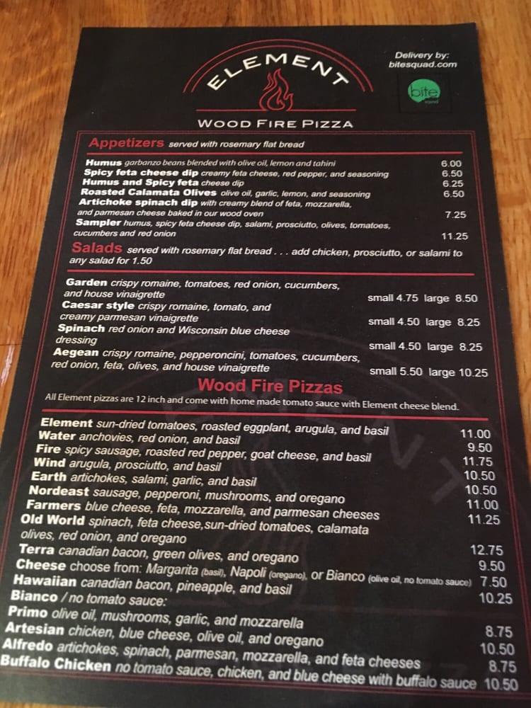 Menu at Element Wood Fire Pizza pizzeria, Minneapolis