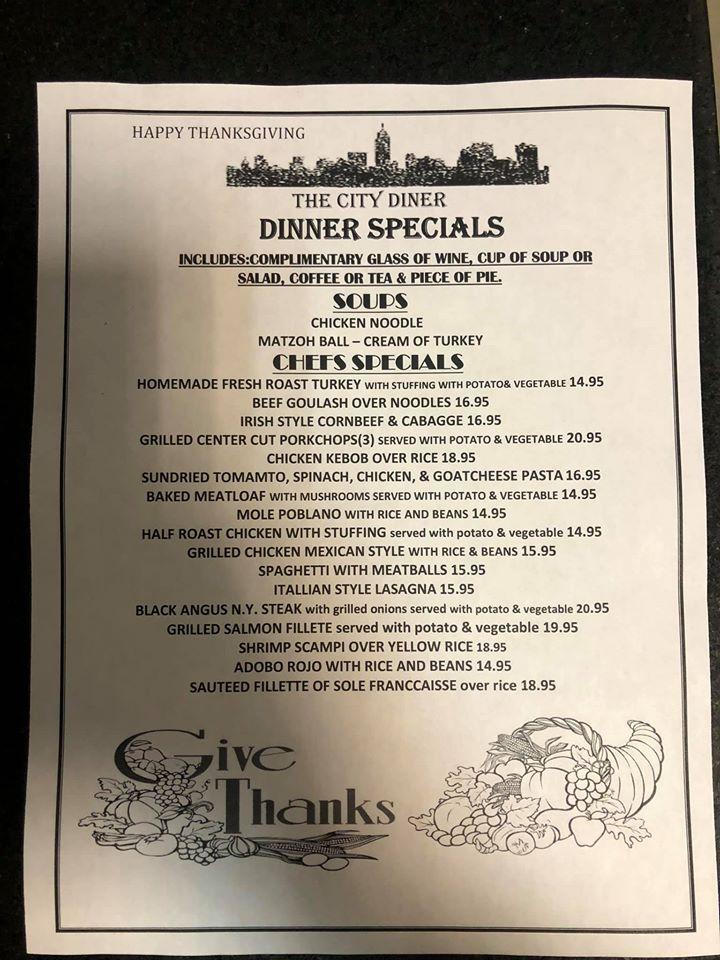 Menu at The City Diner restaurant, New York City, 65-35 Grand Ave