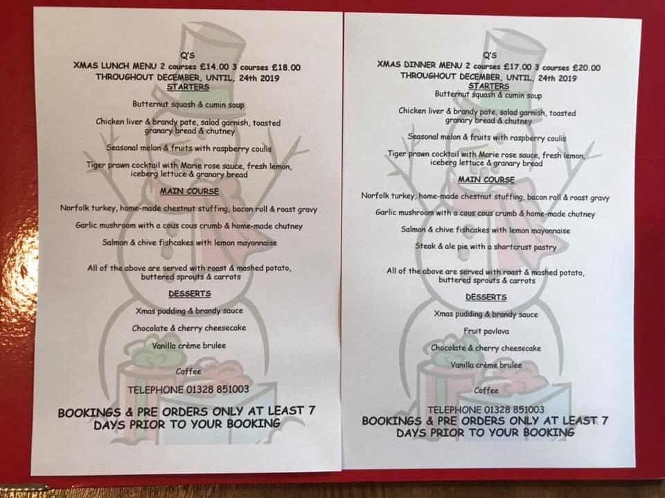 Menu at Qs Coffee Shop & Bistro restaurant, Fakenham