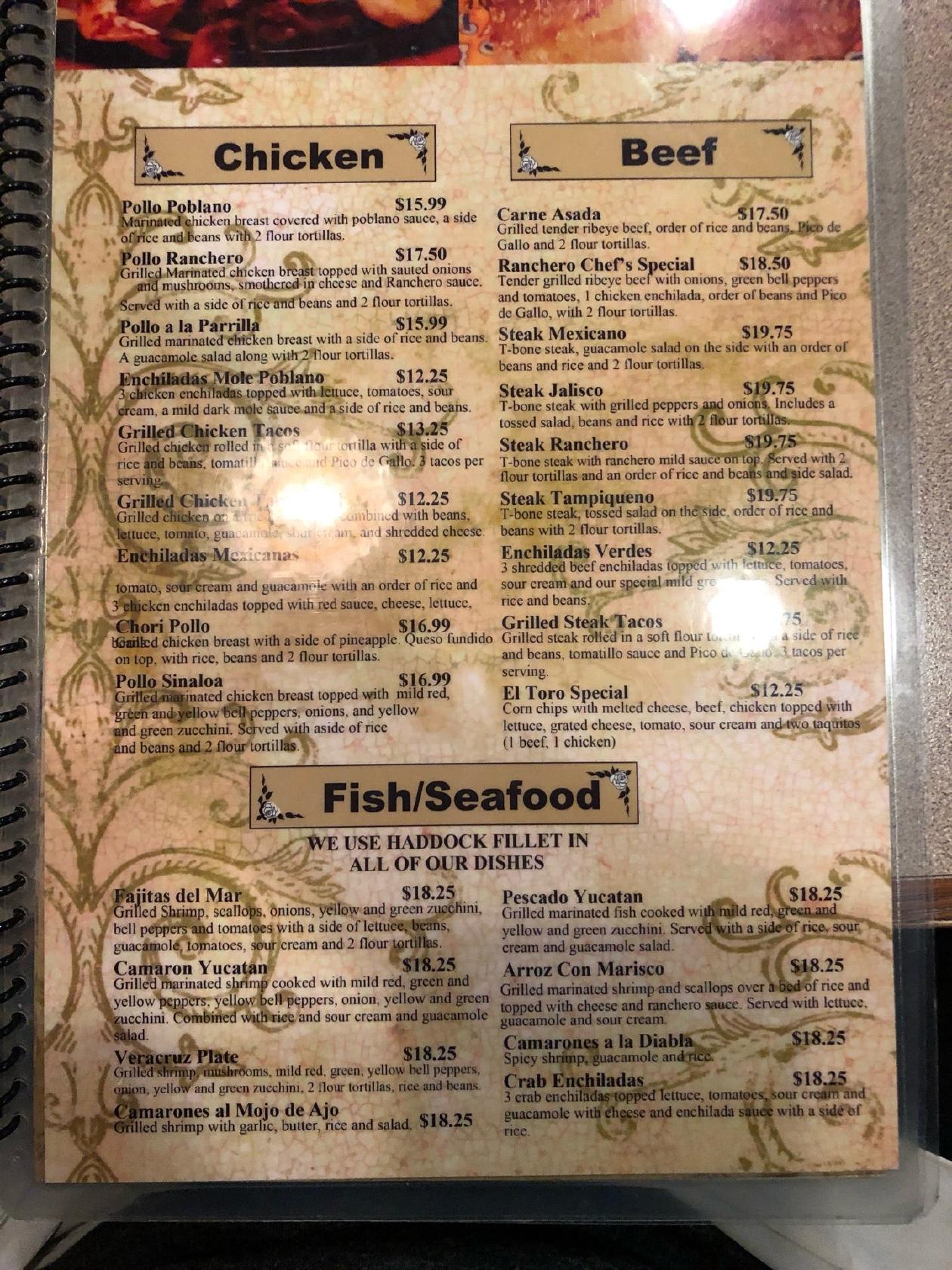 Menu at Toro Bravo restaurant, Linthicum Heights