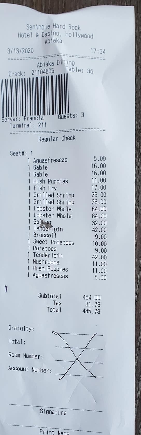 Menu at Abiaka Wood Fire Grill (in Seminole Hard Rock Hollywood ...