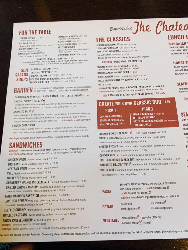 Menu at The Chateau Restaurant Braintree, Braintree