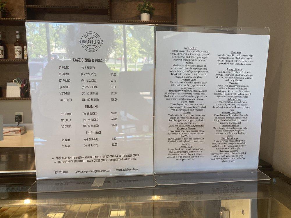 Menu at European Delights Bakery, Nicholasville