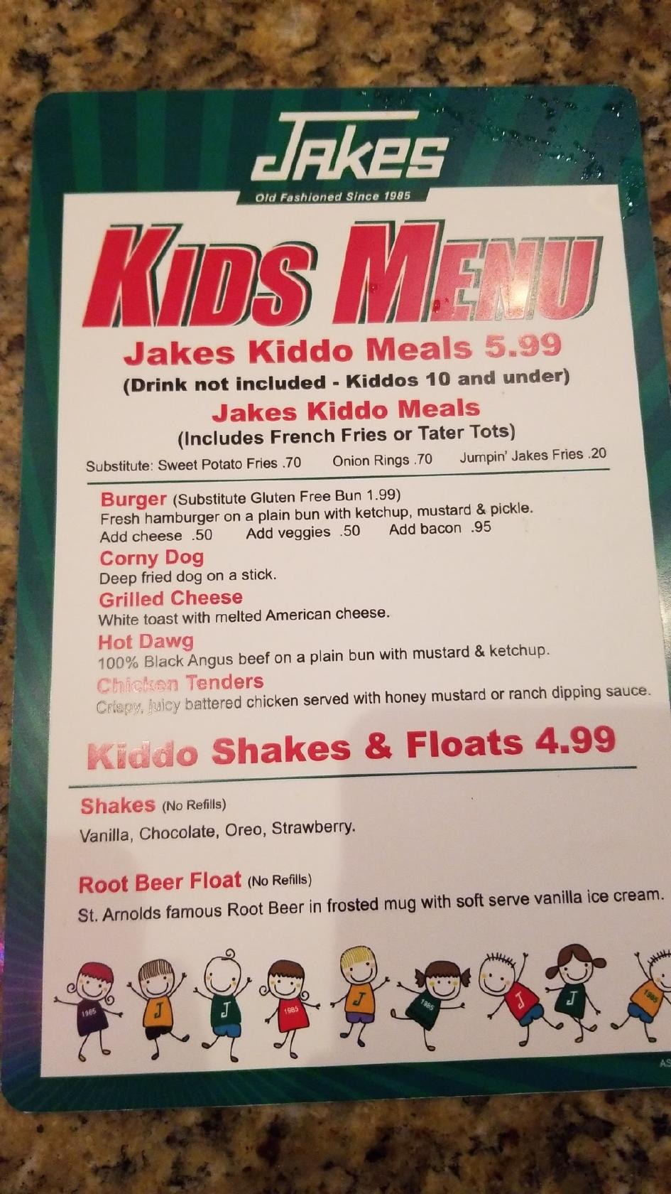 Menu at Jakes Burgers and Beer pub & bar, Grand Prairie
