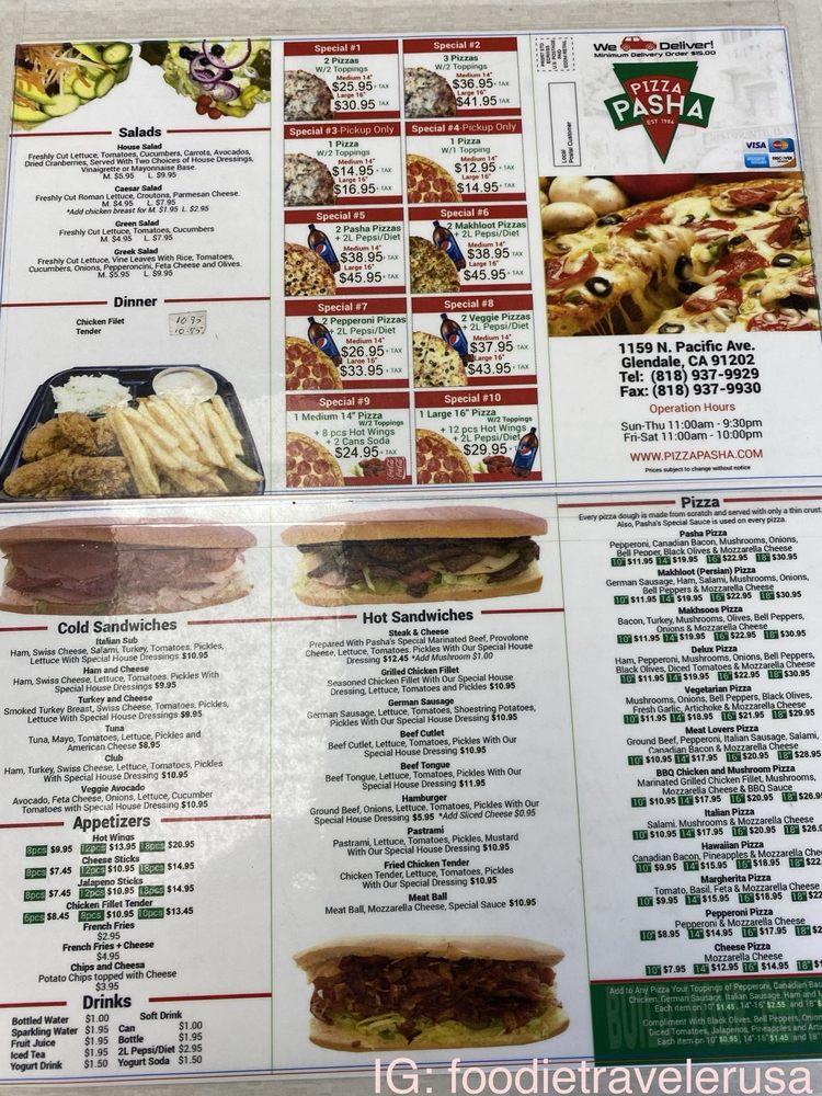 Menu at Pizza Pasha pizzeria, Glendale, N Pacific Ave
