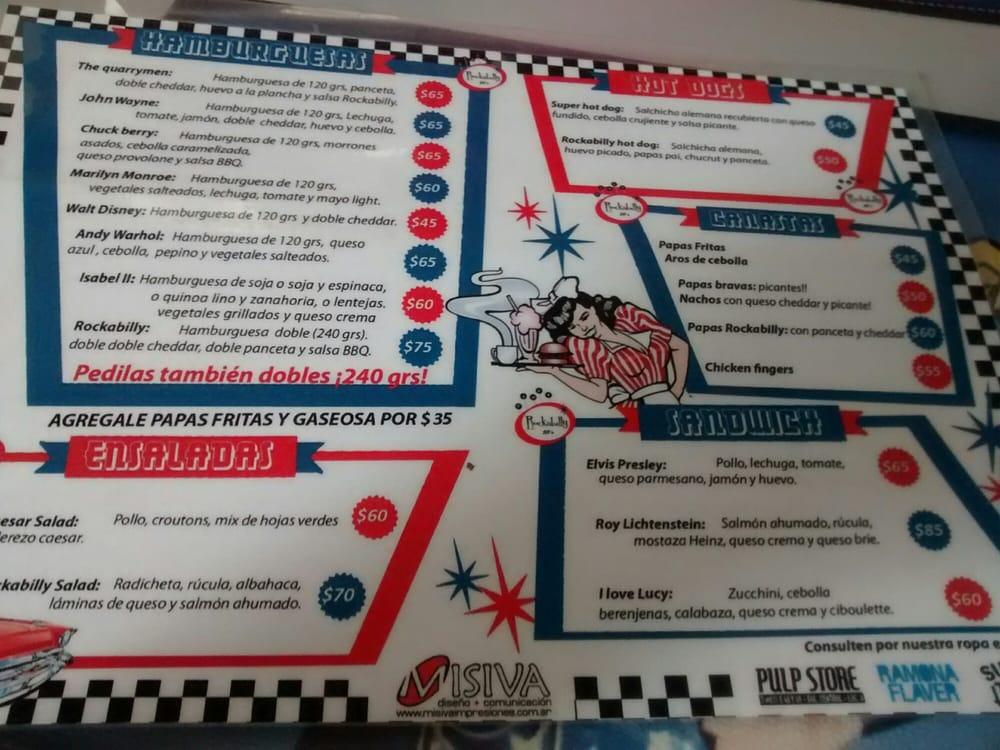 Menu at Rockabilly 50's cafeteria, La Plata