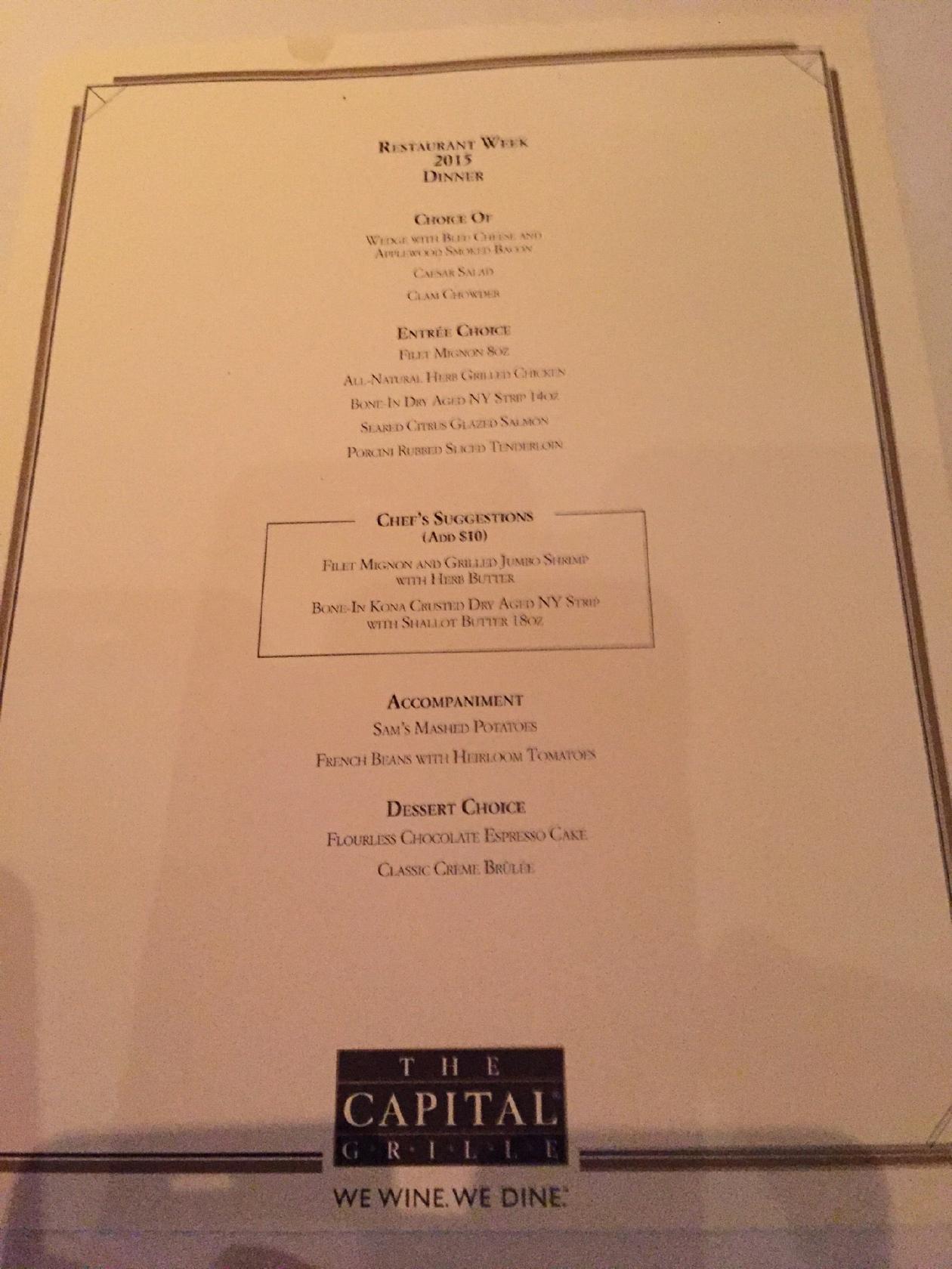 Menu at The Capital Grille pub & bar, Plano, Dallas Pkwy