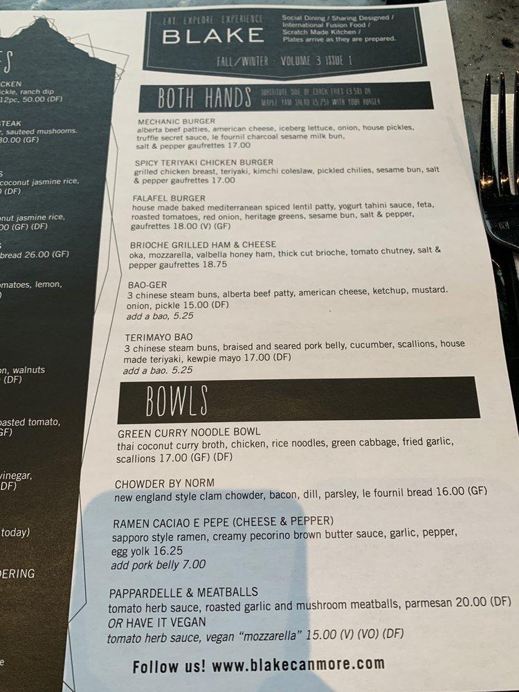Menu at BLAKE Restaurant Brewhouse and Distillery, Canmore, 810 Bow ...