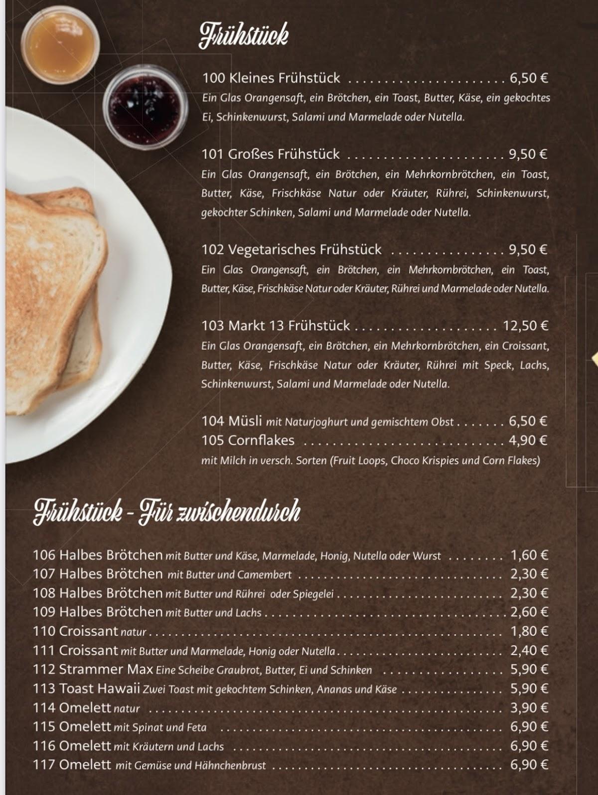 Menu at Café Markt 13 cafe, Erkelenz