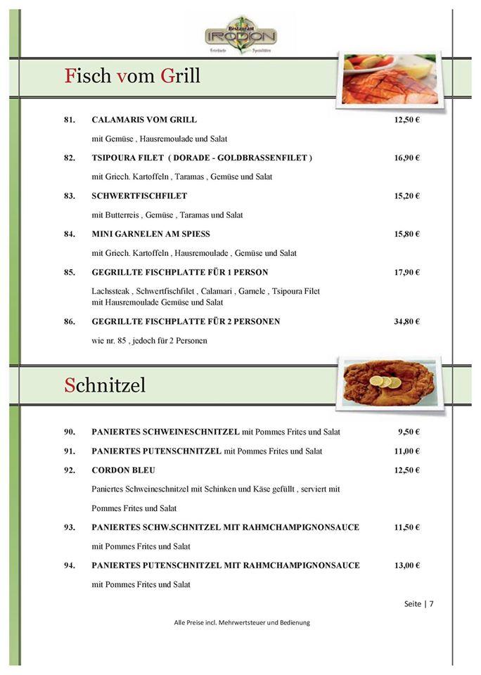 Speisekarte von Irodion restaurant, Lenting