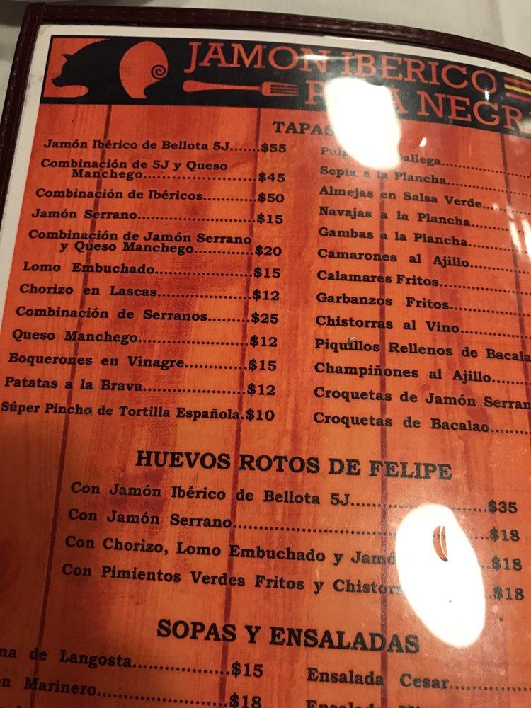 Menu at Jamon Iberico Pata Negra Restaurant, Miami