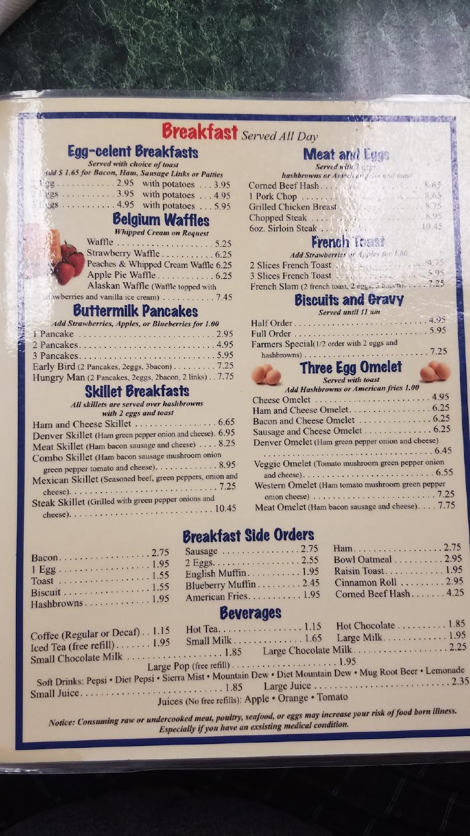 Menu at Lincoln Cafe, Belle Plaine