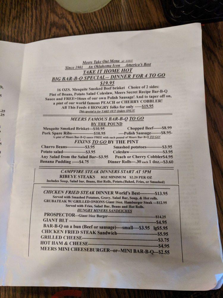 Menu at Meers Store and Restaurant, Meers